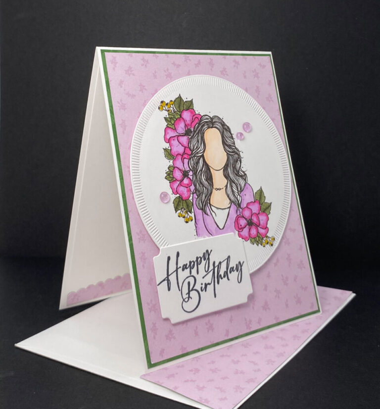 Floral Birthday Card with Elegant Portrait Circle Frame | Stamp with Rachel