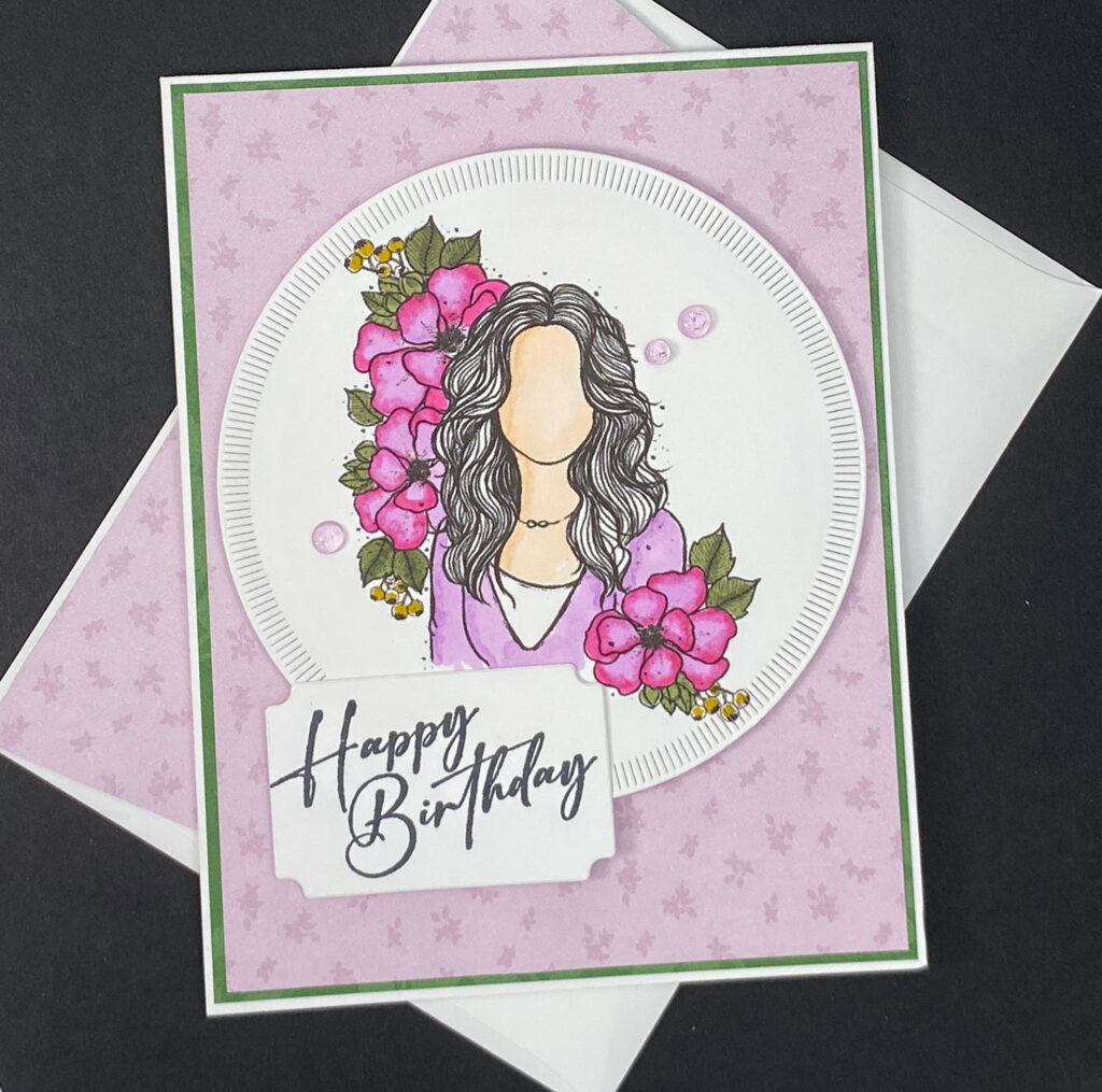 Floral Birthday Card with Elegant Portrait Circle Frame | Stamp with Rachel